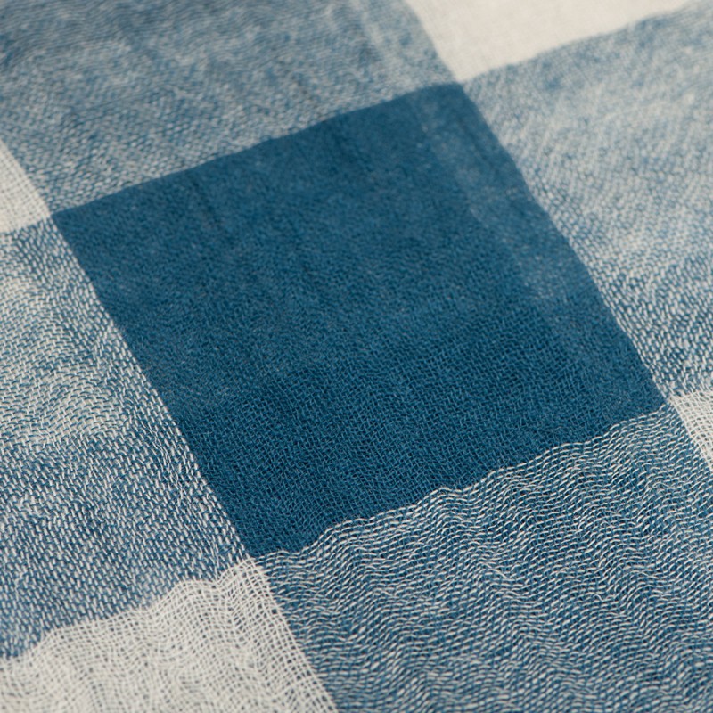 Checkered blue and white wool scarf